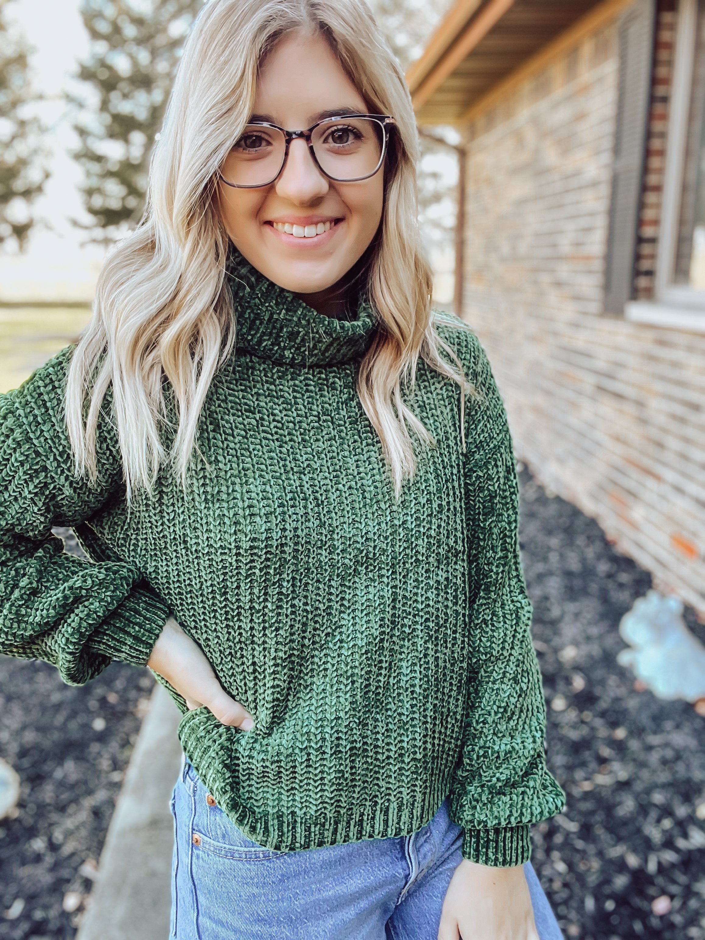 Dark Green Chenille Turtleneck Sweater – Josie Mae's Boutique
